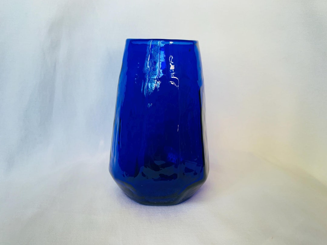 Blenko Art Glass Sapphire Cobalt Blue Facet Vase - Etsy