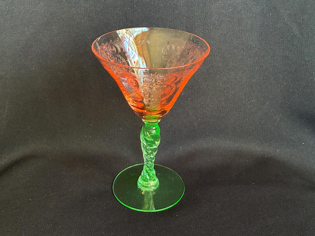 Tiffin Glass Arcadian Martini in Watermelon (pink and Uranium Green ...