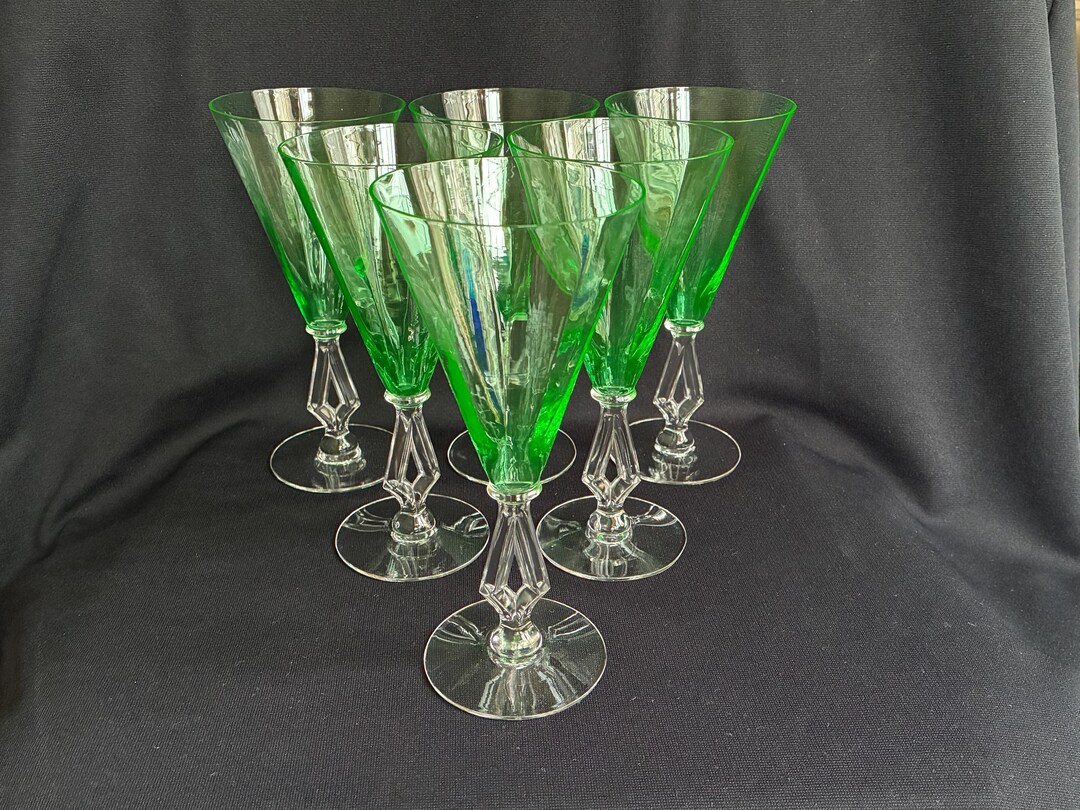 Morgantown Glass Art Moderne Uranium Green Wine Goblets - Set of 6 - Etsy