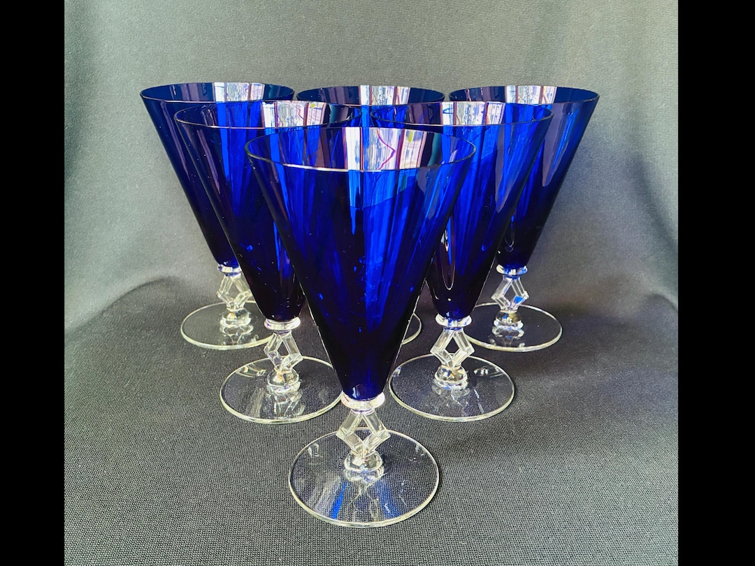 Morgantown Glass Art Moderne Ritz Cobalt Blue Footed Tumblers - Set of ...
