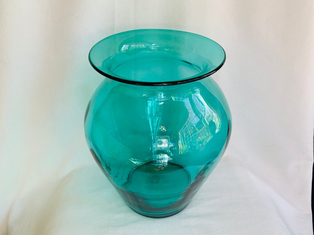 Blenko Art Glass No. 827M Teal Green Vase With Original Label - Etsy
