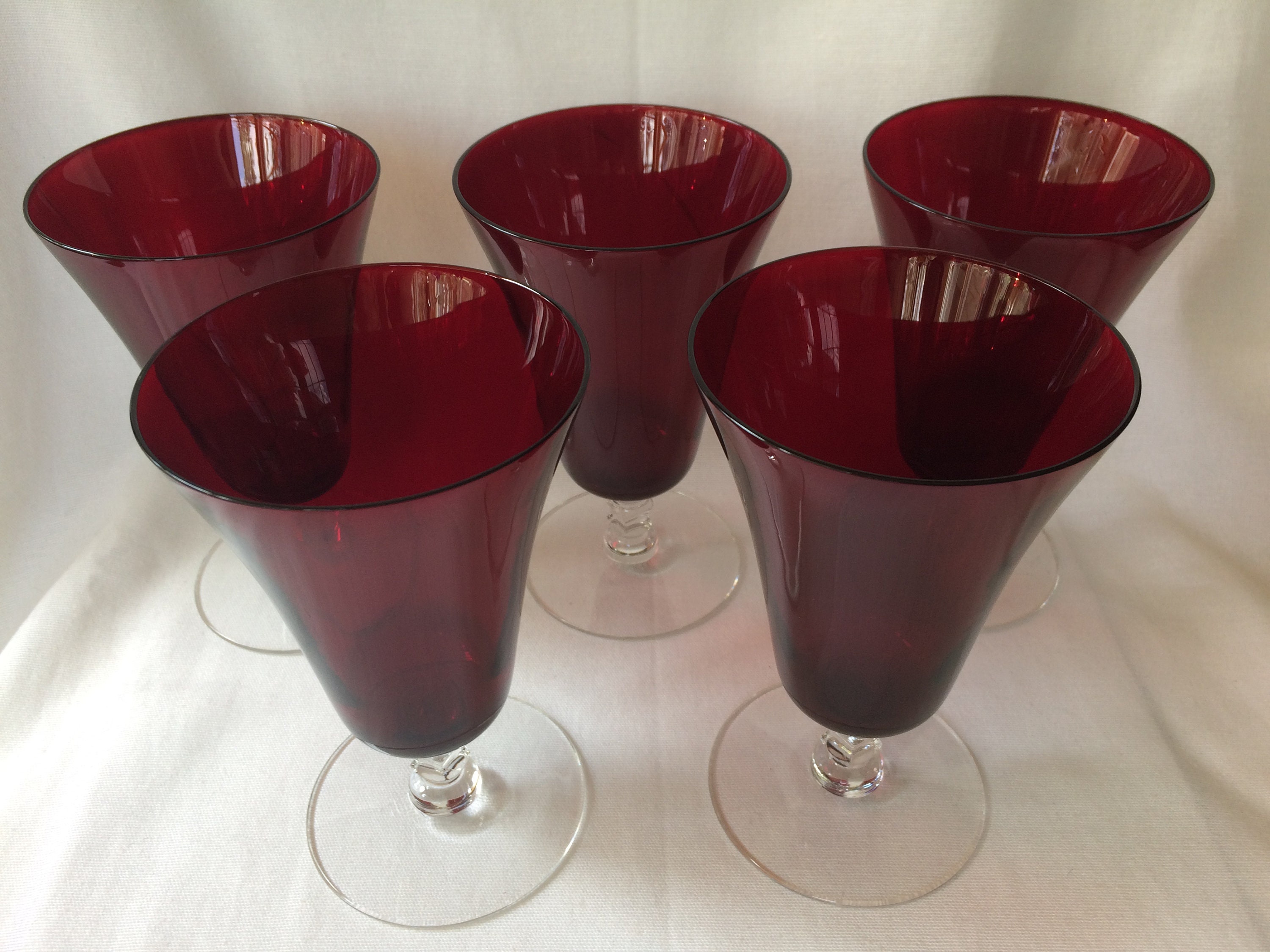 Art Deco Seneca Glass Vintage Hour Glass Ruby Red 8 Oz Footed | Etsy