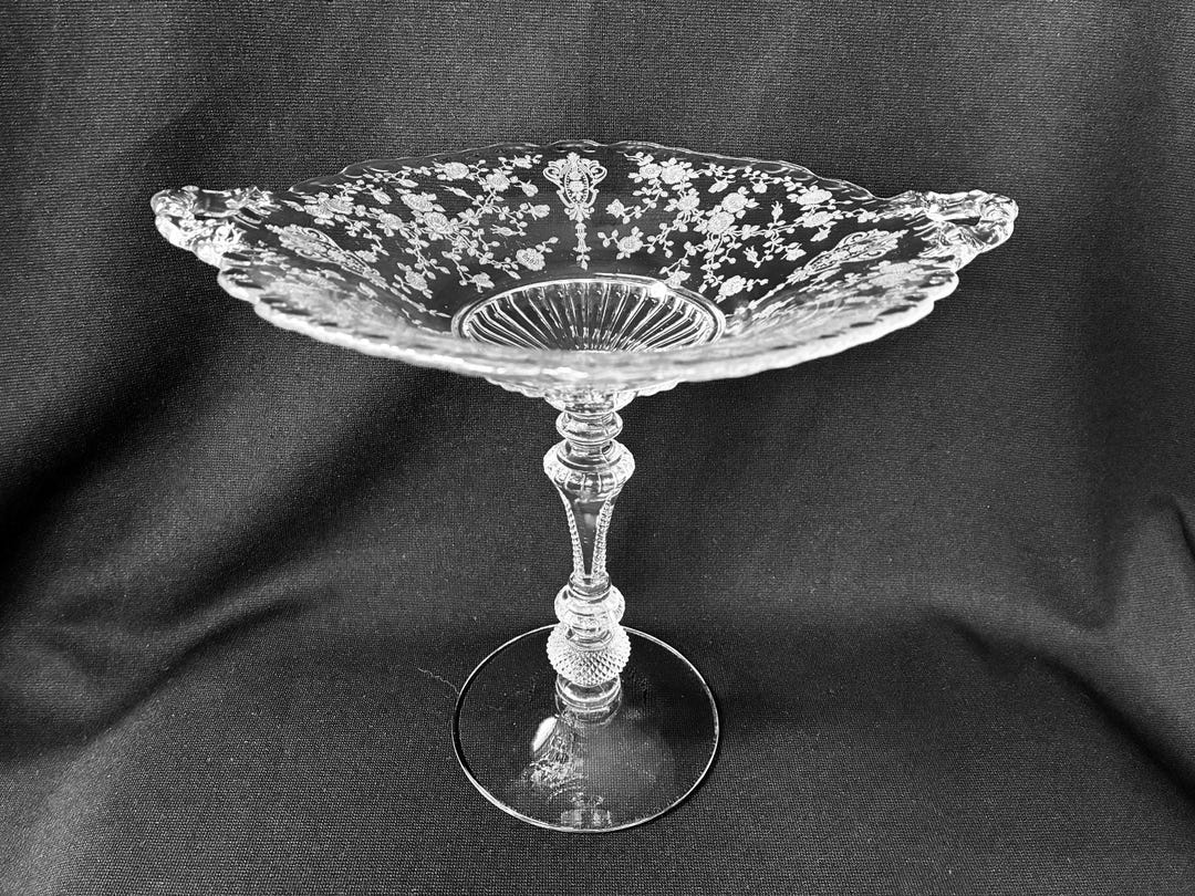 Cambridge Glass Rose Point Etched Tall Footed Comport - Etsy