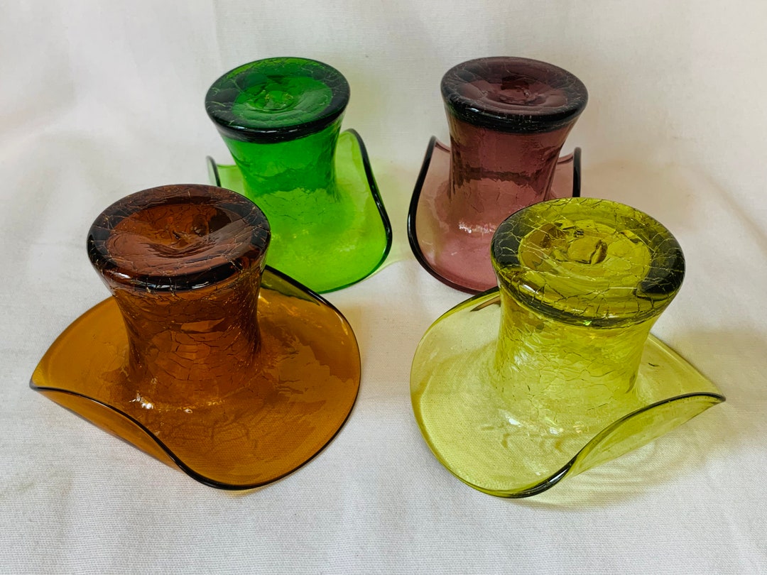 Blenko Art Glass CM-1 Mini Hat Vases in Amethyst, Amber, and Chartreuse ...