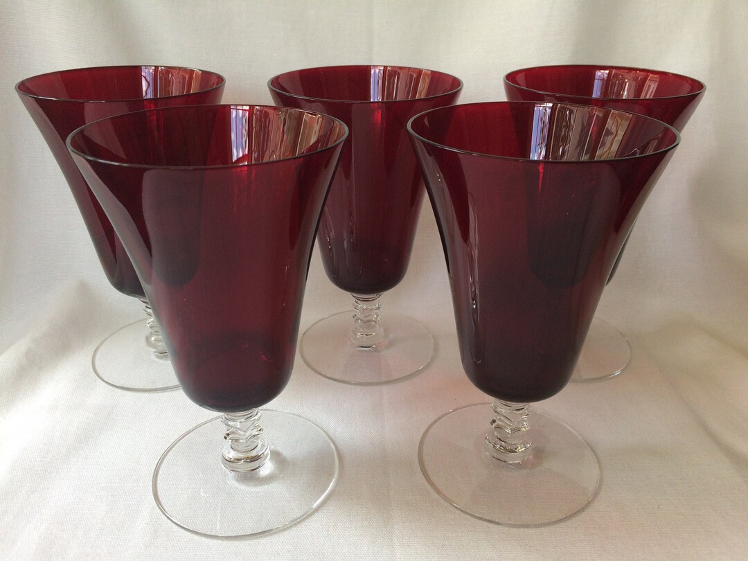 Art Deco Seneca Glass Vintage Hour Glass Ruby Red 8 Oz Footed Tumblers ...