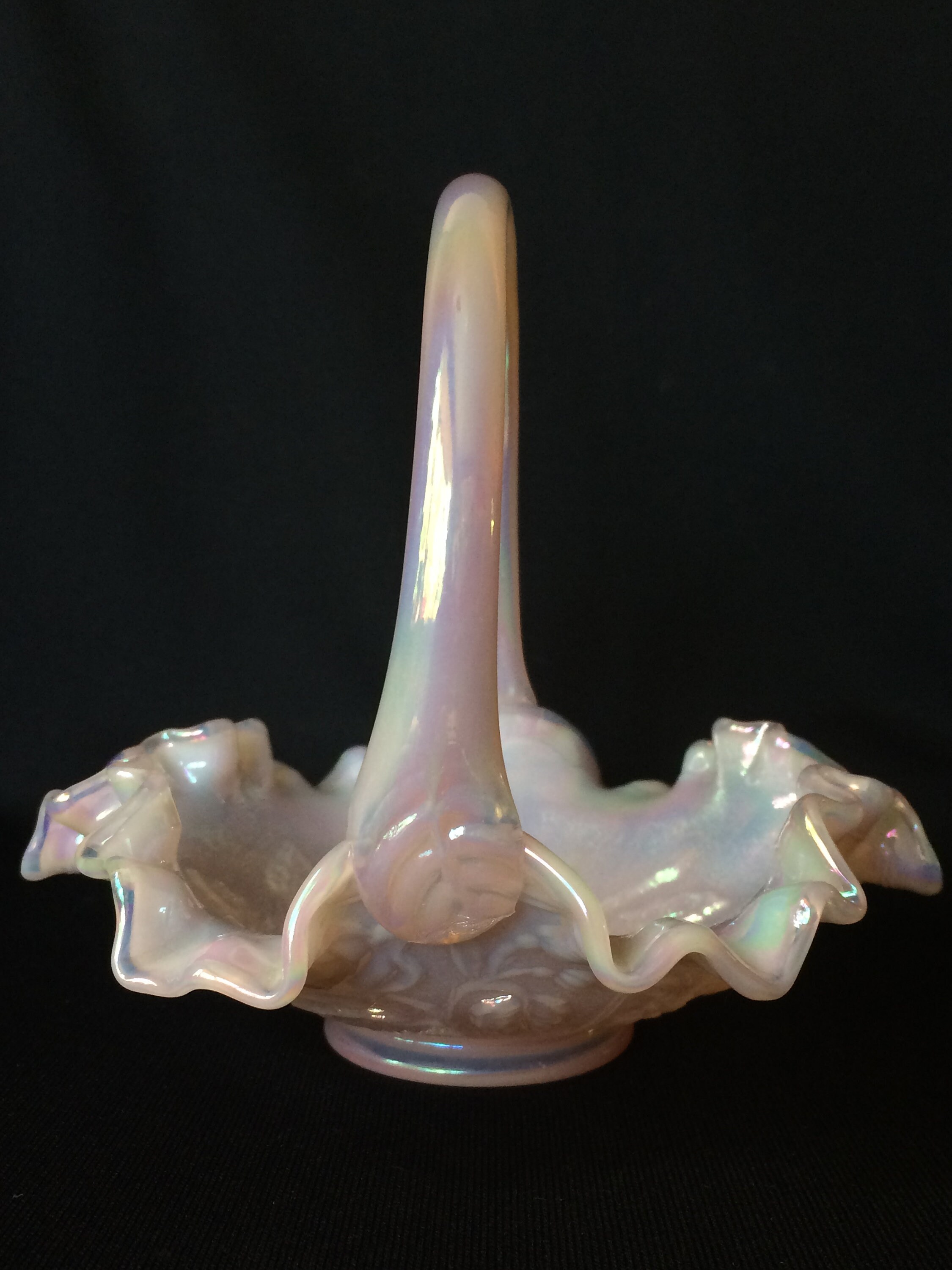 Fenton Art Glass Shell Pink Opalescent Iridized Basket or Vase | Etsy