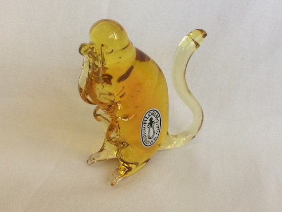 Pilgrim Glass Hand Made Vintage Amber Monkey Paperweight With - Etsy