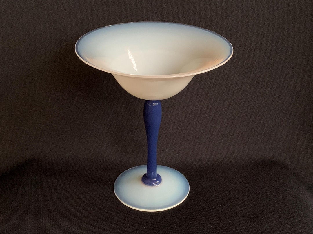 Fry Art Glass Foval Comport With Delft Cobalt Blue Stem - Etsy