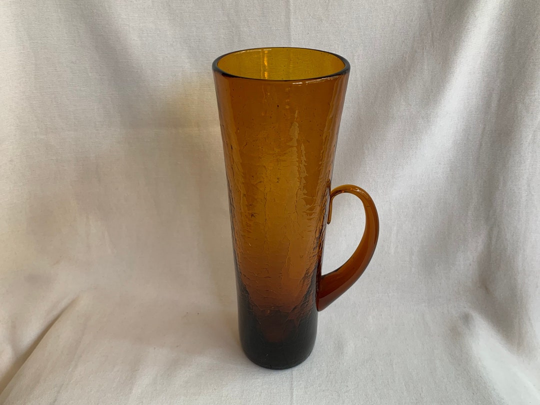 Blenko Art Glass MCM Amber Crackle Chimney Hiball highball - Etsy