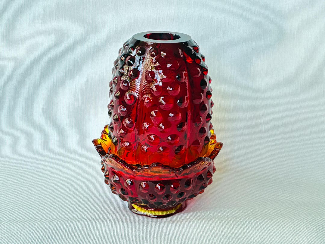 Fenton Art Glass MCM Hobnail Amberina Fairy Lamp - Etsy