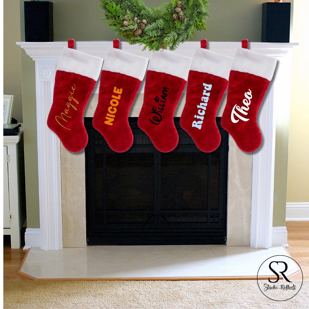 Personalized Red Plush Vinyl Christmas Stocking With Custom Name ...