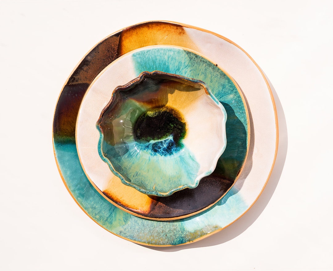 CERAMIC PLATES SET for Every Day With Colorful Glaze, Ceramic Dishes ...