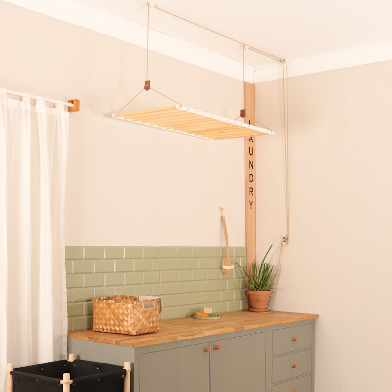 Ceiling Hanging Drying Rack, Pulley Clothes Airers, White Laundry Rack ...