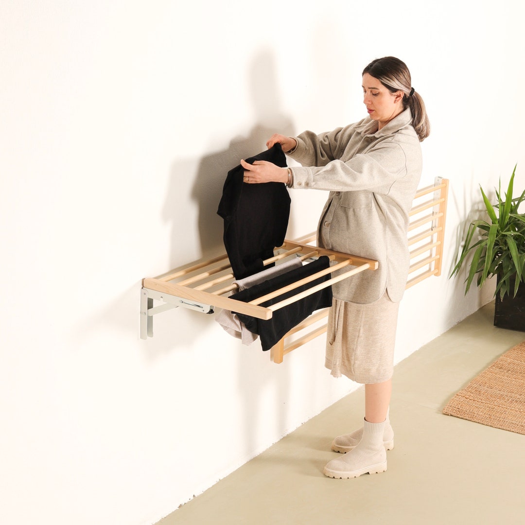 Fold-up Hanging Drying Rack, for Small Space, Wooden Clothes Rack ...