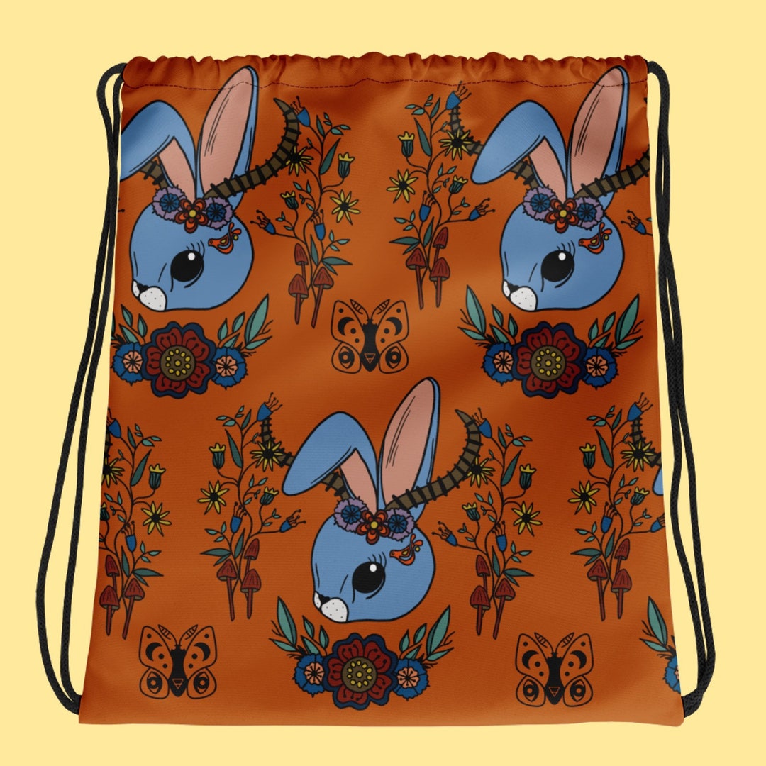 Jackalope Cryptid Rust Drawstring Bag - Etsy