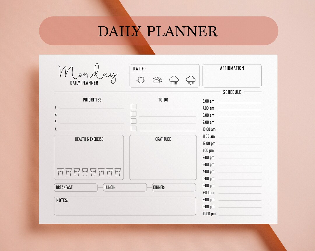 Horizontal Printable 7 Day Planner | Daily Planner | Day Planner ...
