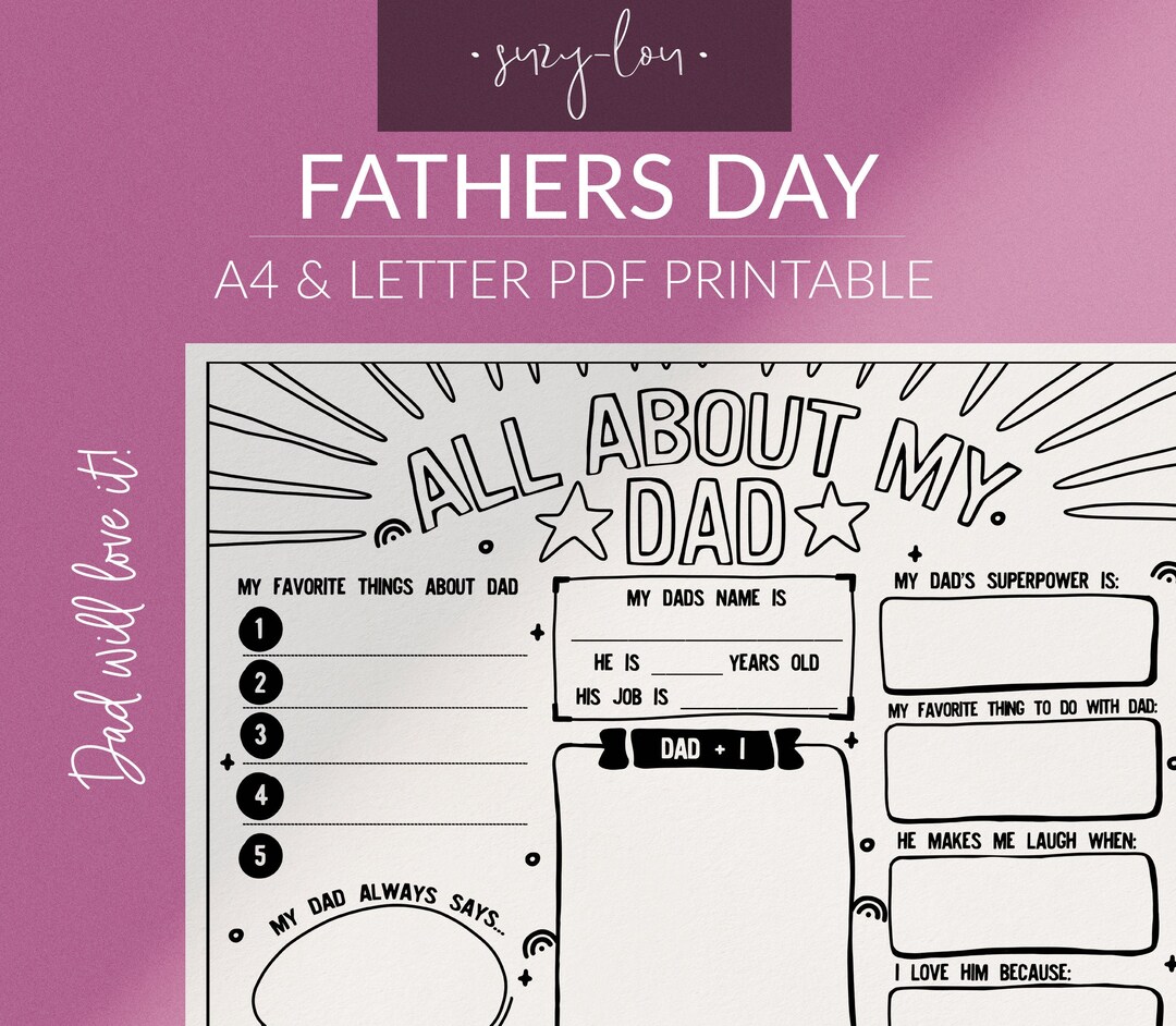 About My Dad Coloring Sheet - PRINT AT HOME - Fathers Day- A4 Colouring ...