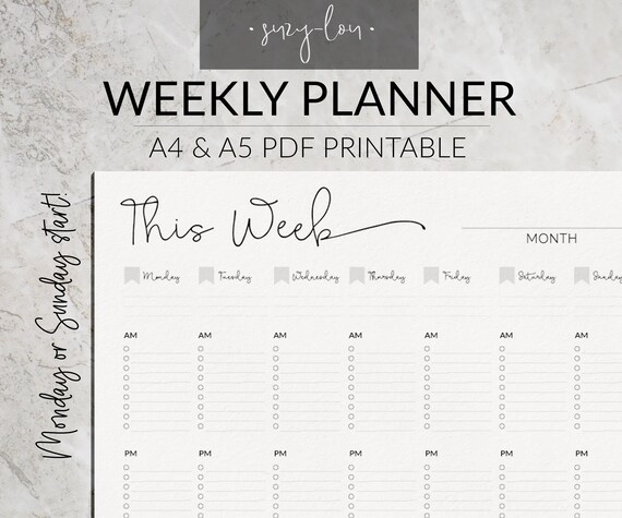AM PM Planner Printable Weekly Planner Insert Planning | Etsy UK