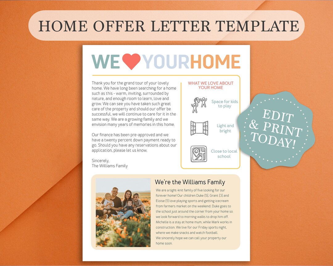 Home Offer Letter Template Instant Download Home Buying Buying a New ...