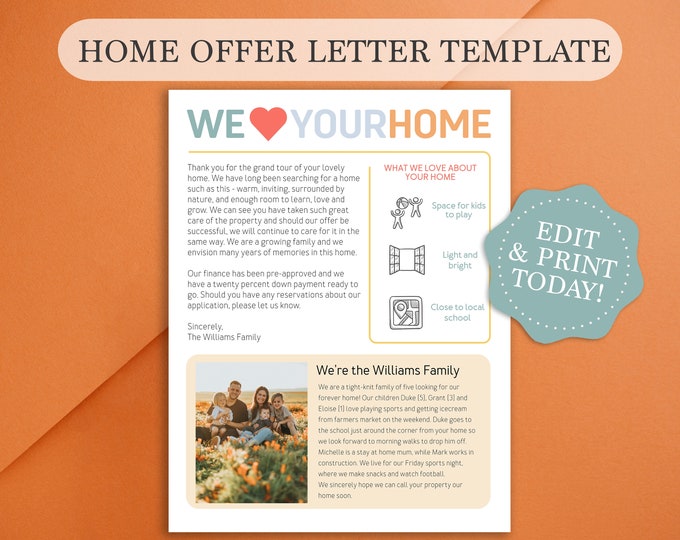 INSTANT DOWNLOAD Home Offer Letter Template Home Buying Buying a New ...