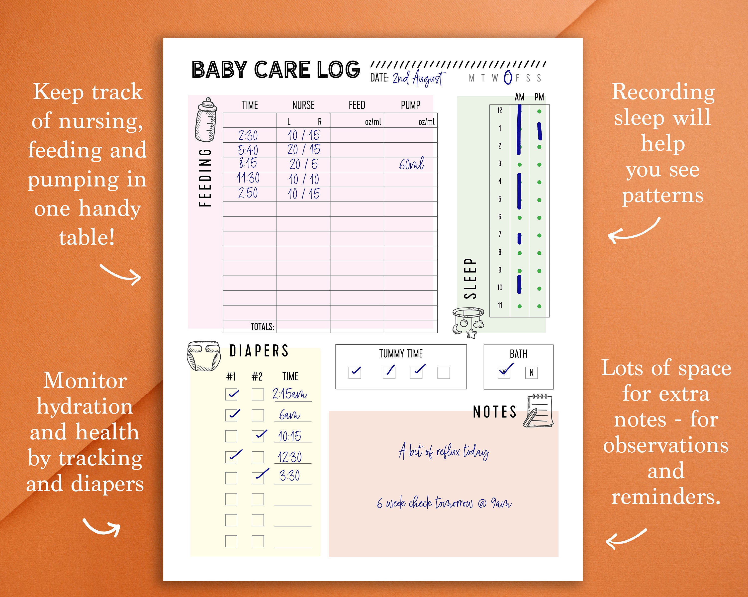 Baby Care Log Infant Daily Log Baby Tracking Log Baby - Etsy