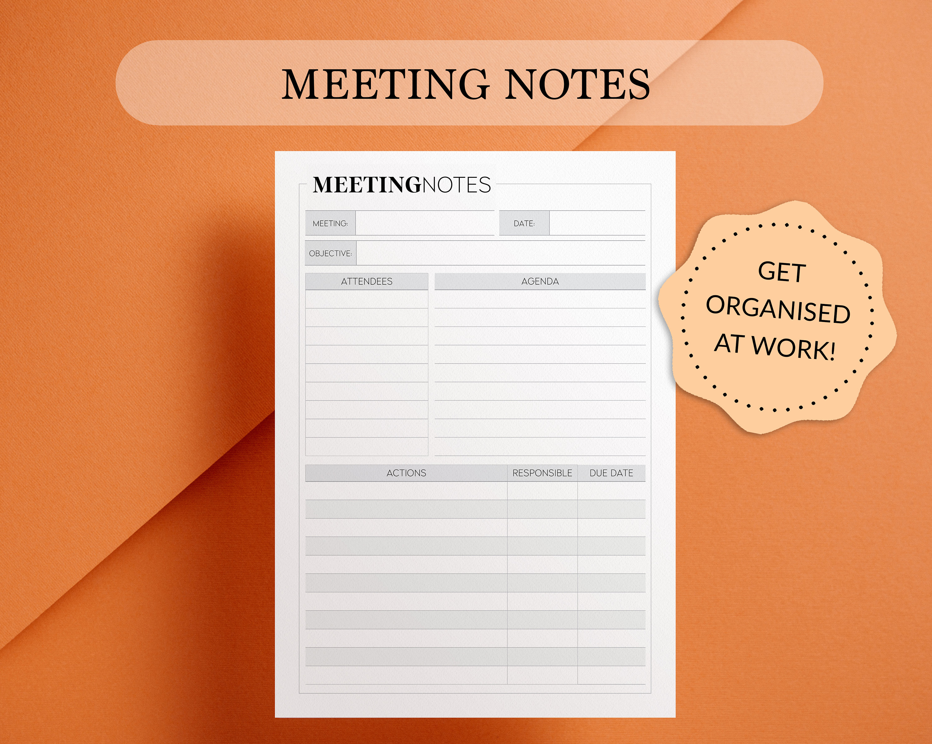 NOTES DE RÉUNION A4 Lettre Planificateur de travail - Etsy Canada