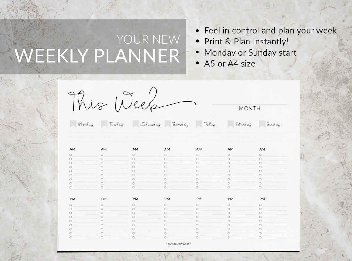 AM PM Planner Printable, Weekly Planner Insert, Planning Printable ...