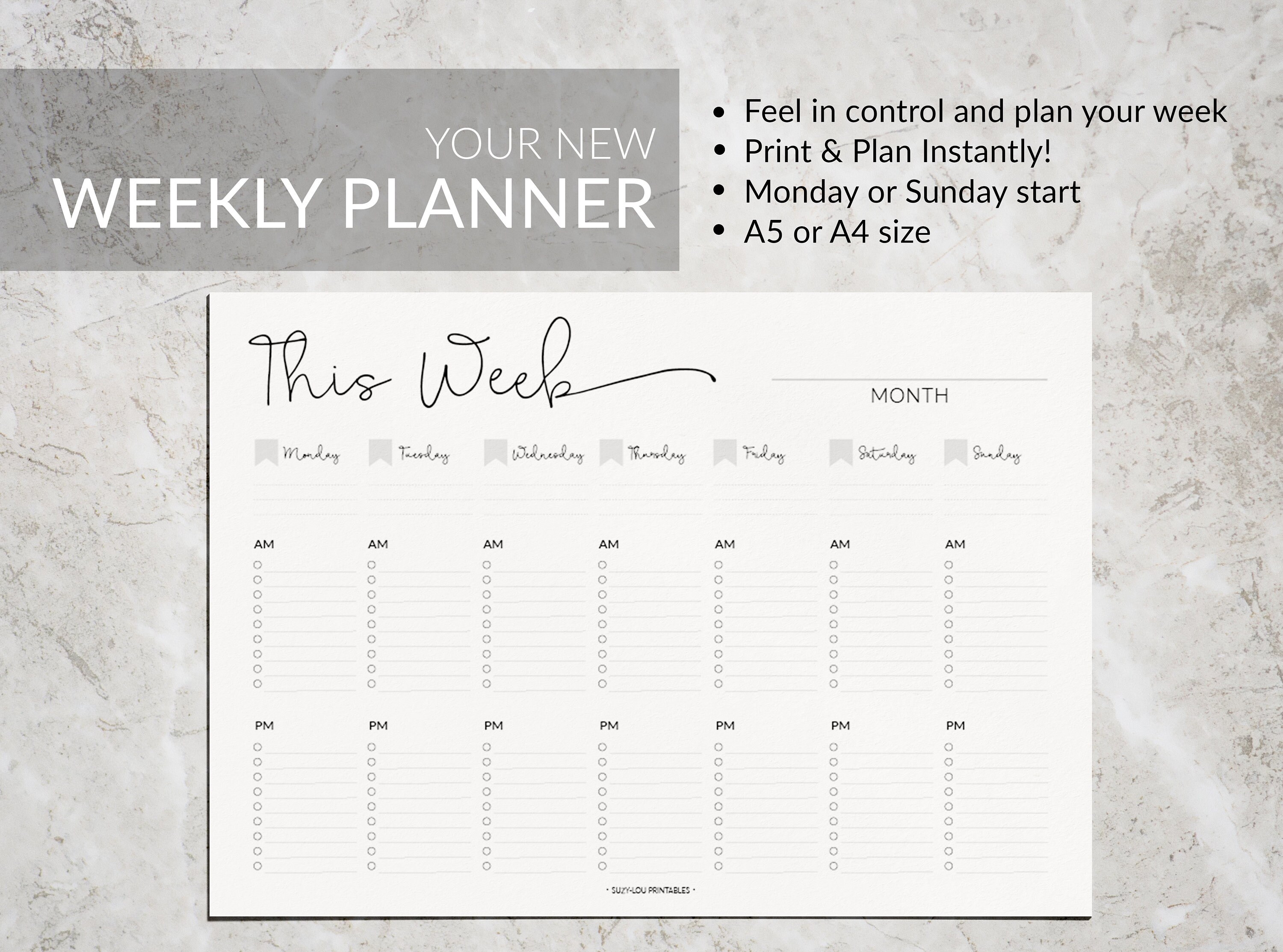AM PM Planner Printable, Weekly Planner Insert, Planning Printable ...