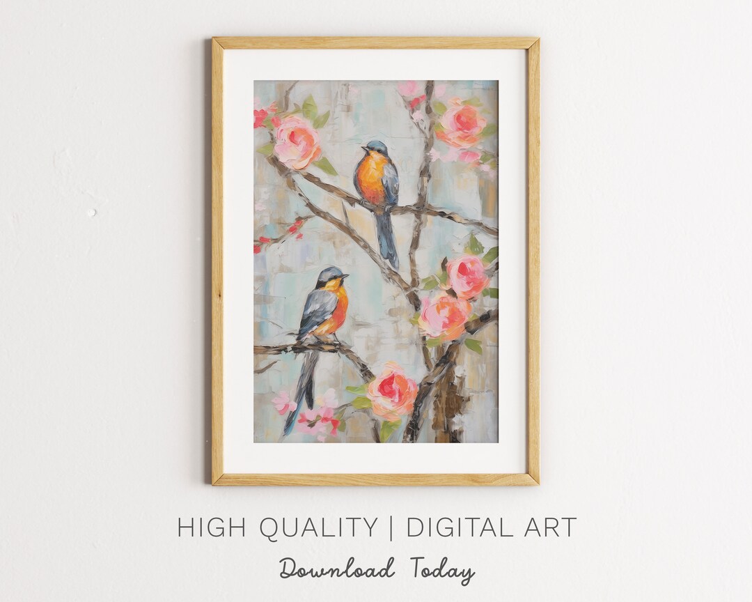 Birds in Tree Art Print, Digital Download, Nature Painting, Art ...