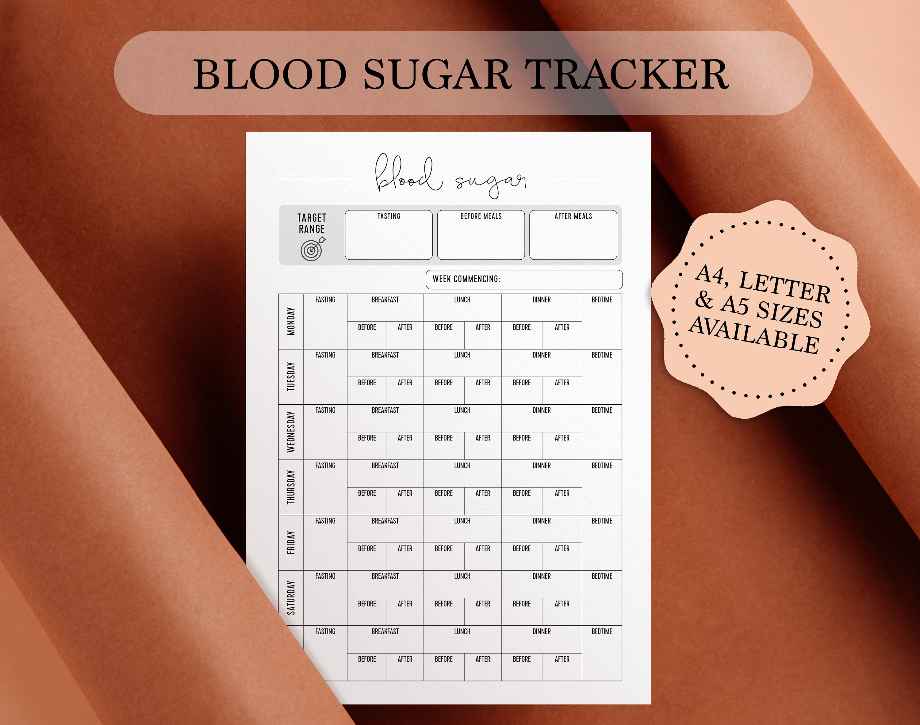 Blood Sugar Tracker | A5 A4 Letter | Medical Printable | Diabetes ...