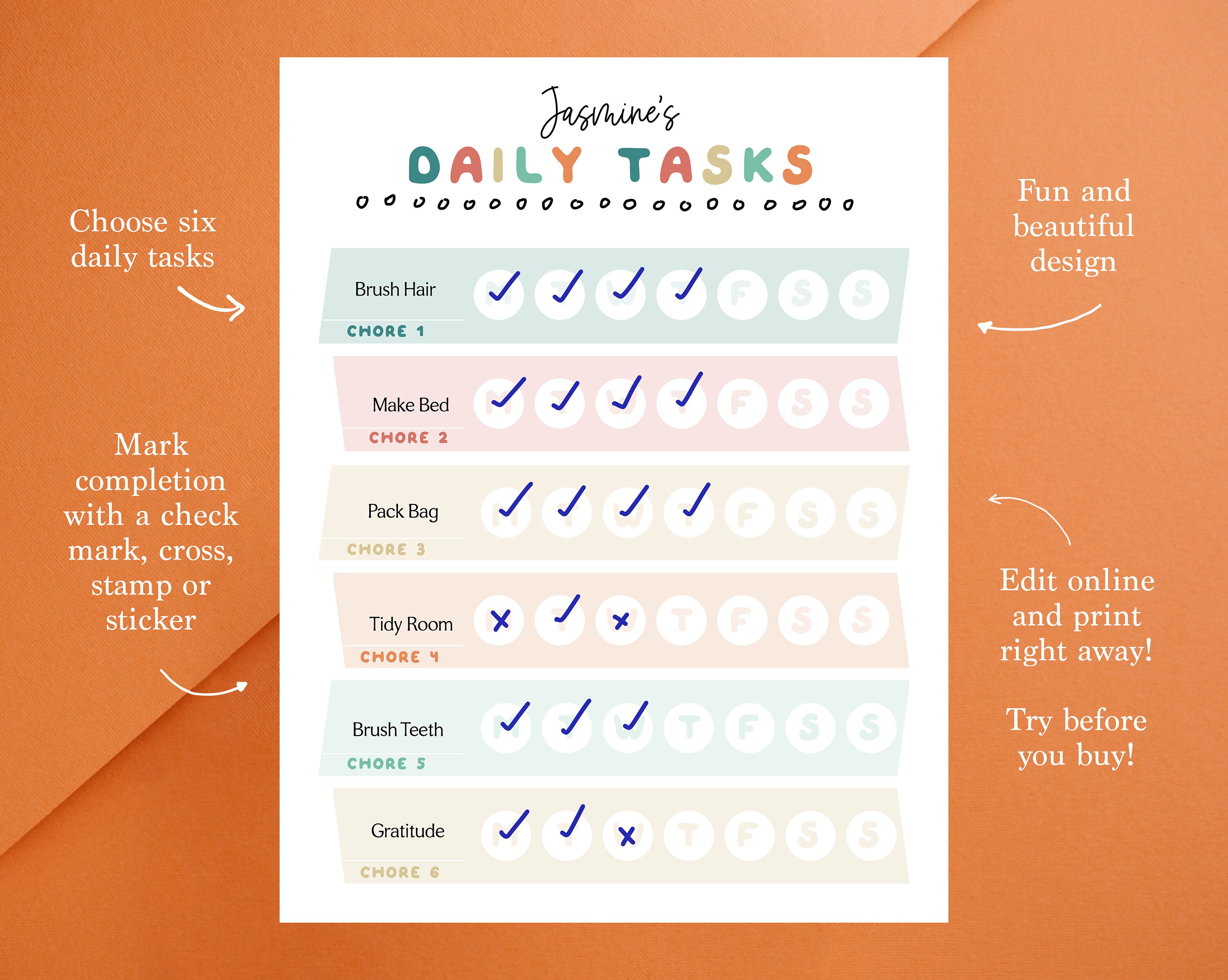 EDITABLE Kids Daily Tasks Daily Routine Schedule Printable, Daily ...