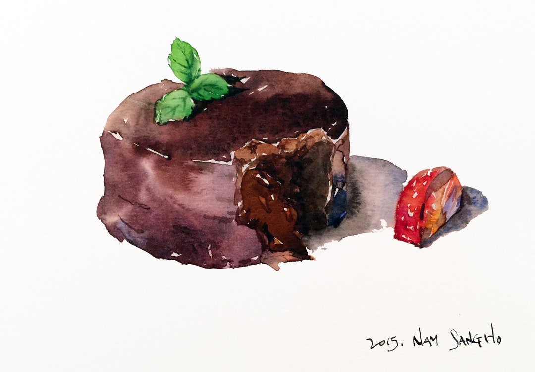 Chocolate Cake, Chocolate Mousse Cake, Original Painting, Handmade ...