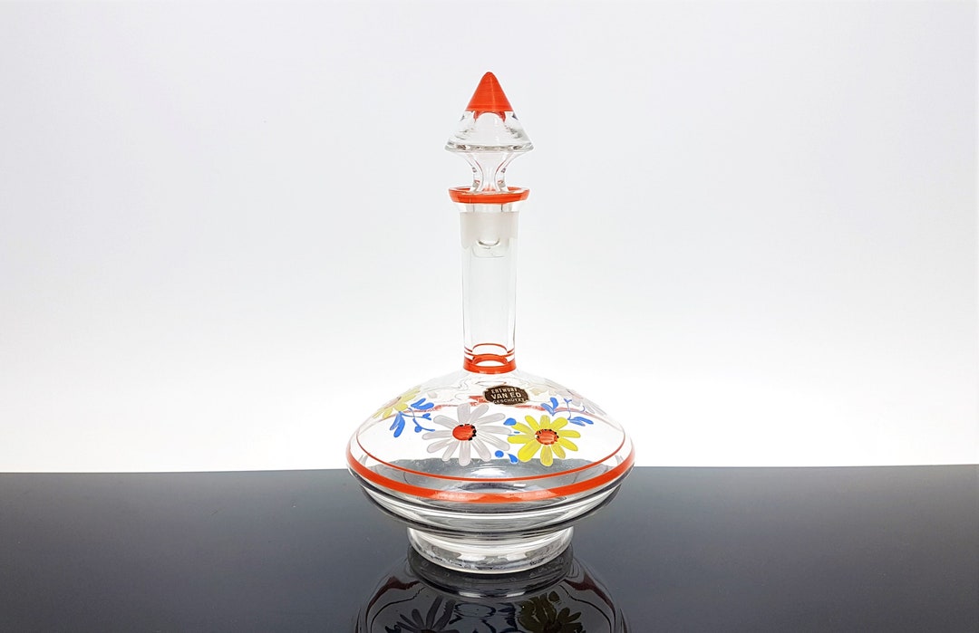 Hand Painted VAN ED Glass Carafe Glass Bottle Decanter Shabby Cottage ...