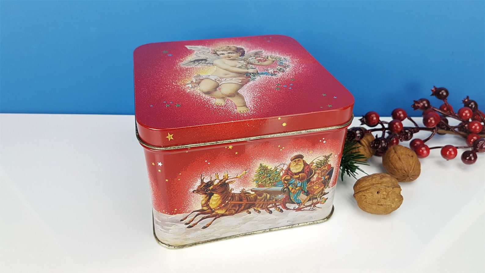 Vintage Tin Can Retro Christmas Angel Nostalgic Tin Box Tin Old Tin Can ...