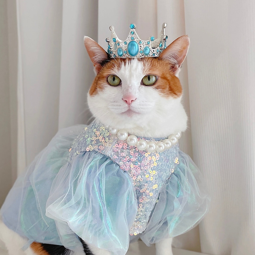 Blingbling Princess Spangle Dress for Pet Cat Dog Costume Hat Necklace ...