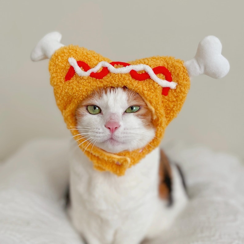 Funny Fried Chicken Hat With Ketchup: Cat & Small Dog Costume - Etsy
