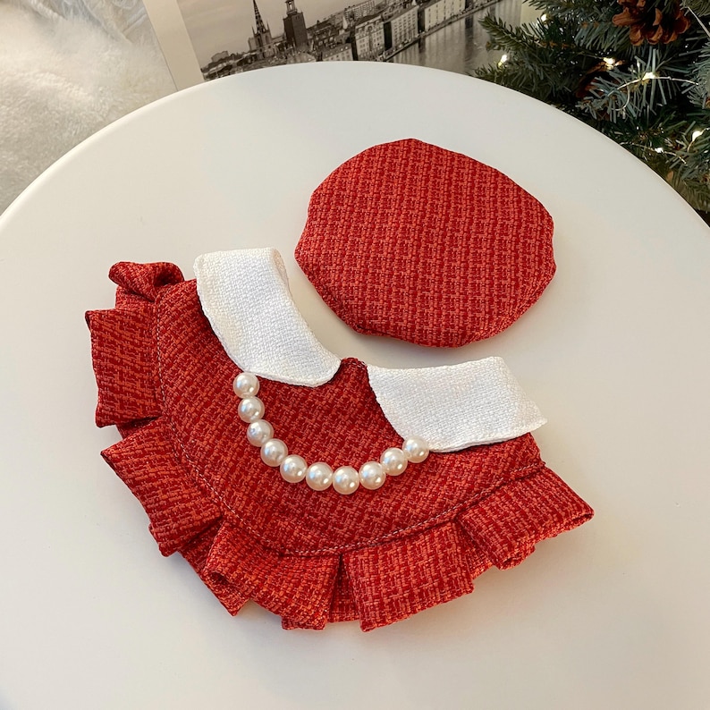 Red Luxury Tweed Beret & Pearl Scarf Collar for Cats and Dogs - Etsy