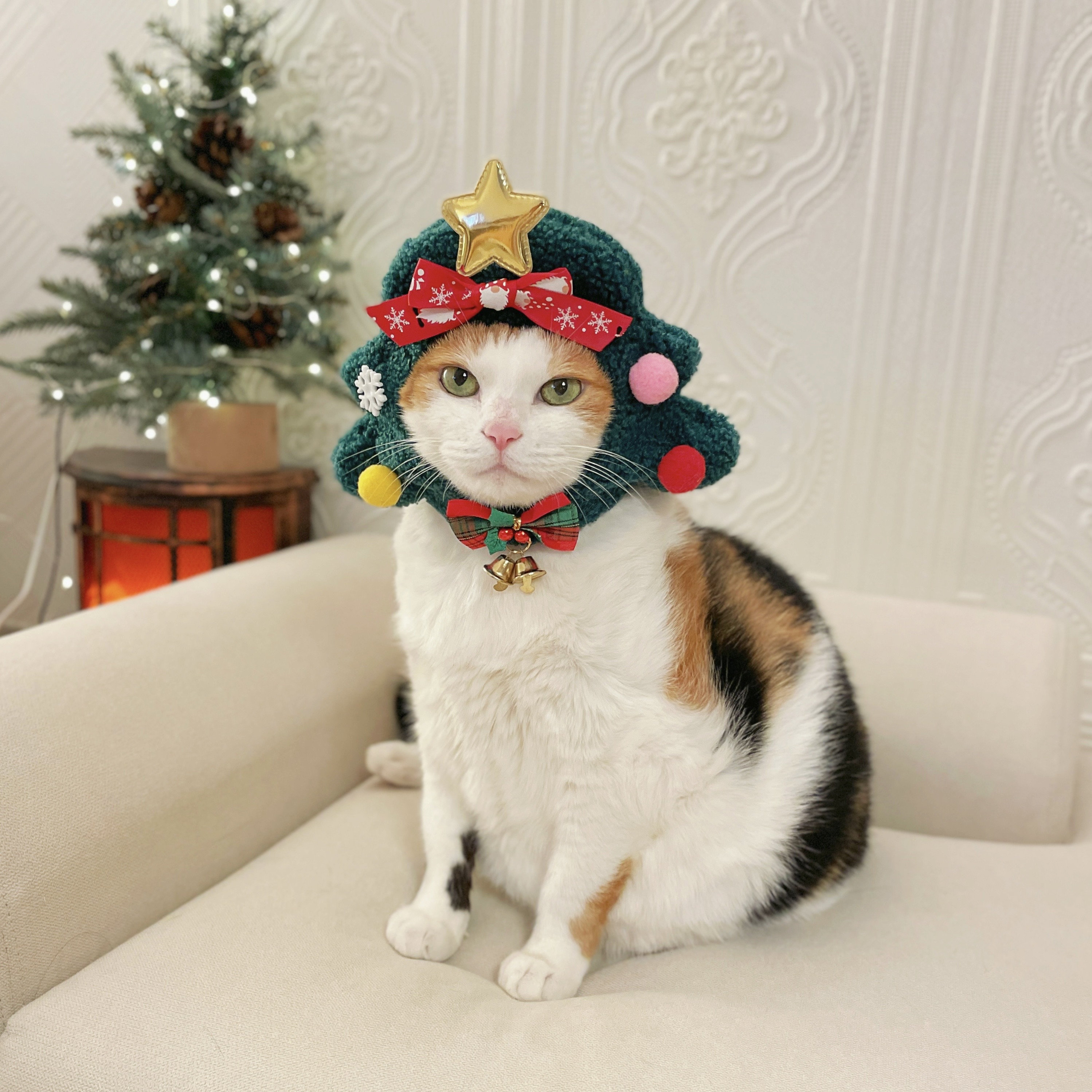 Christmas Tree Hat for Cat Dog Photoshoot Costume Winter Beanie Beret ...
