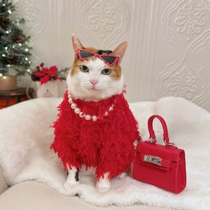 Red Fur Pet Dress: Cat Dog Costume for Photoshoot - Etsy