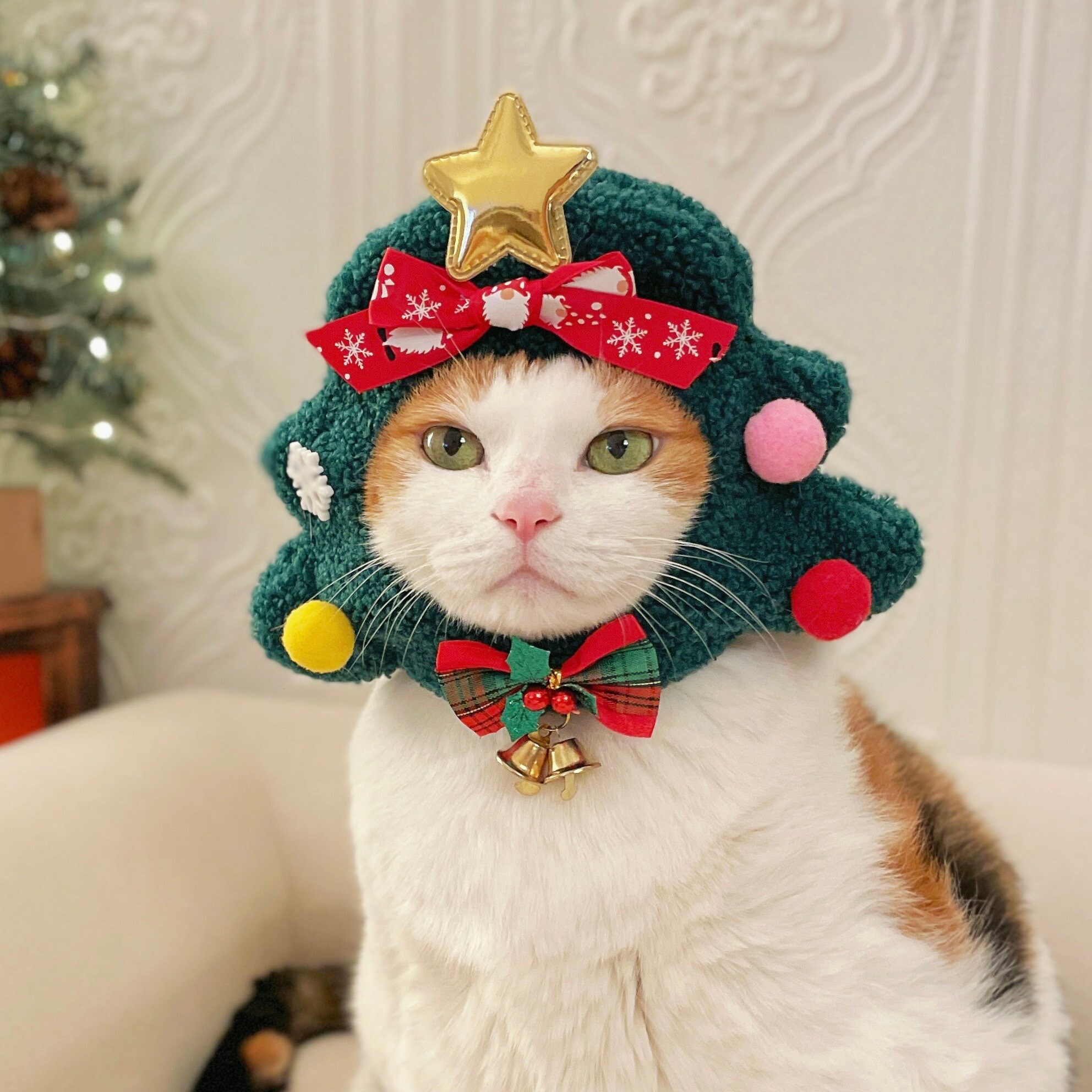 Christmas Tree Hat for Cat Dog Photoshoot Costume Winter Beanie Beret ...