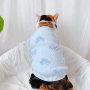 Blue Heart Knit Sweater Pet Cat Dog Winter Outfit Coat Costume Hat ...