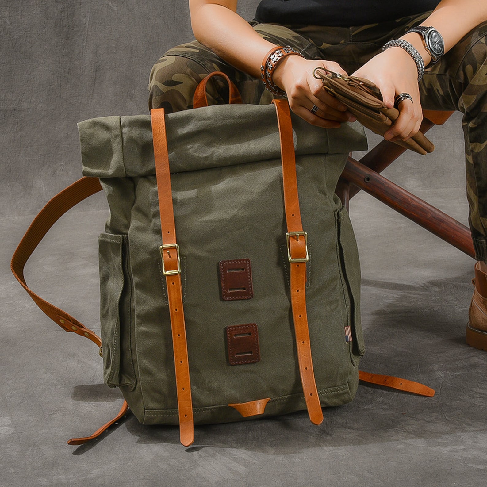 Waxed Canvas Backpack Handmade Travel Backpack Hiking - Etsy