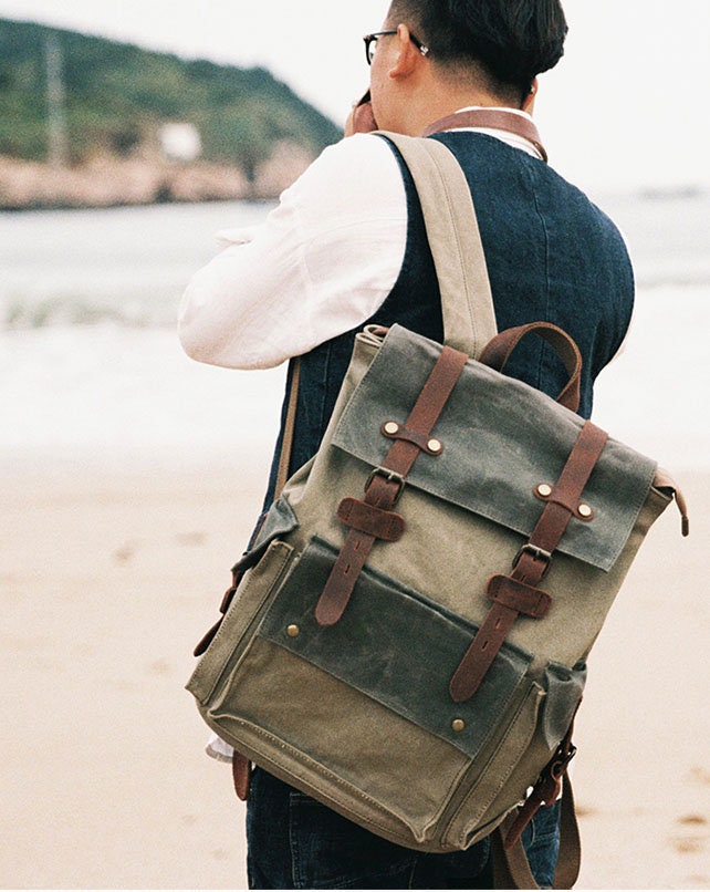 Handcrafted Waxed Canvas BackpackLarge Hiking RucksackTravel | Etsy