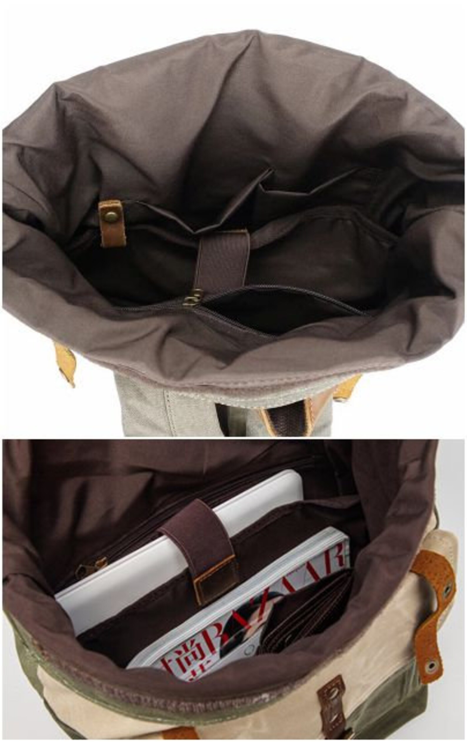 Roll Top Waxed Canvas Backpack Handmade 14 Laptop | Etsy