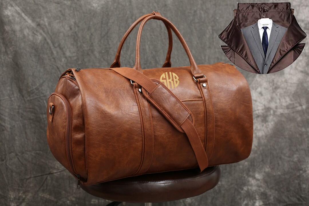 Personalized Carry on Garment Bags, Men's Flight Duffle Bag, PU Leather ...