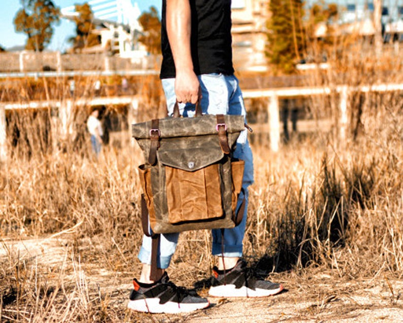 Waxed Canvas Backpack, Roll Top Backpack, Handmade Laptop Rucksack ...
