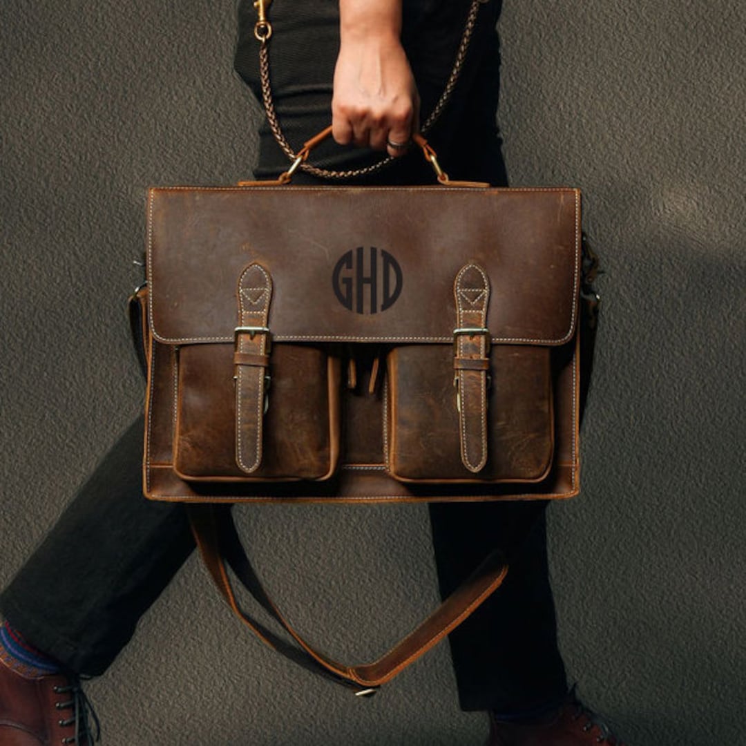 Personalized Leather Messenger Bag, Full Grain Leather Briefcase, Gifts ...