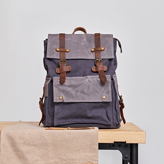 Handcrafted Waxed Canvas Backpacklarge Hiking Rucksacktravel - Etsy