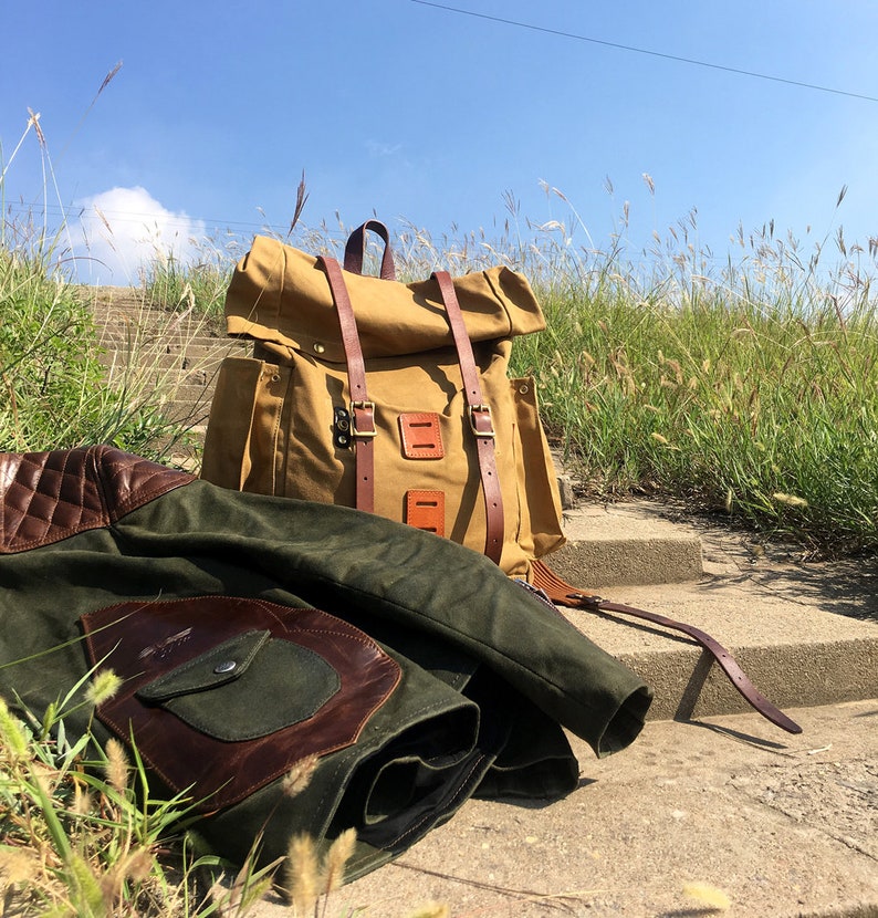 Handmade Waxed Canvas Backpack Rolltop Backpack 17'' | Etsy