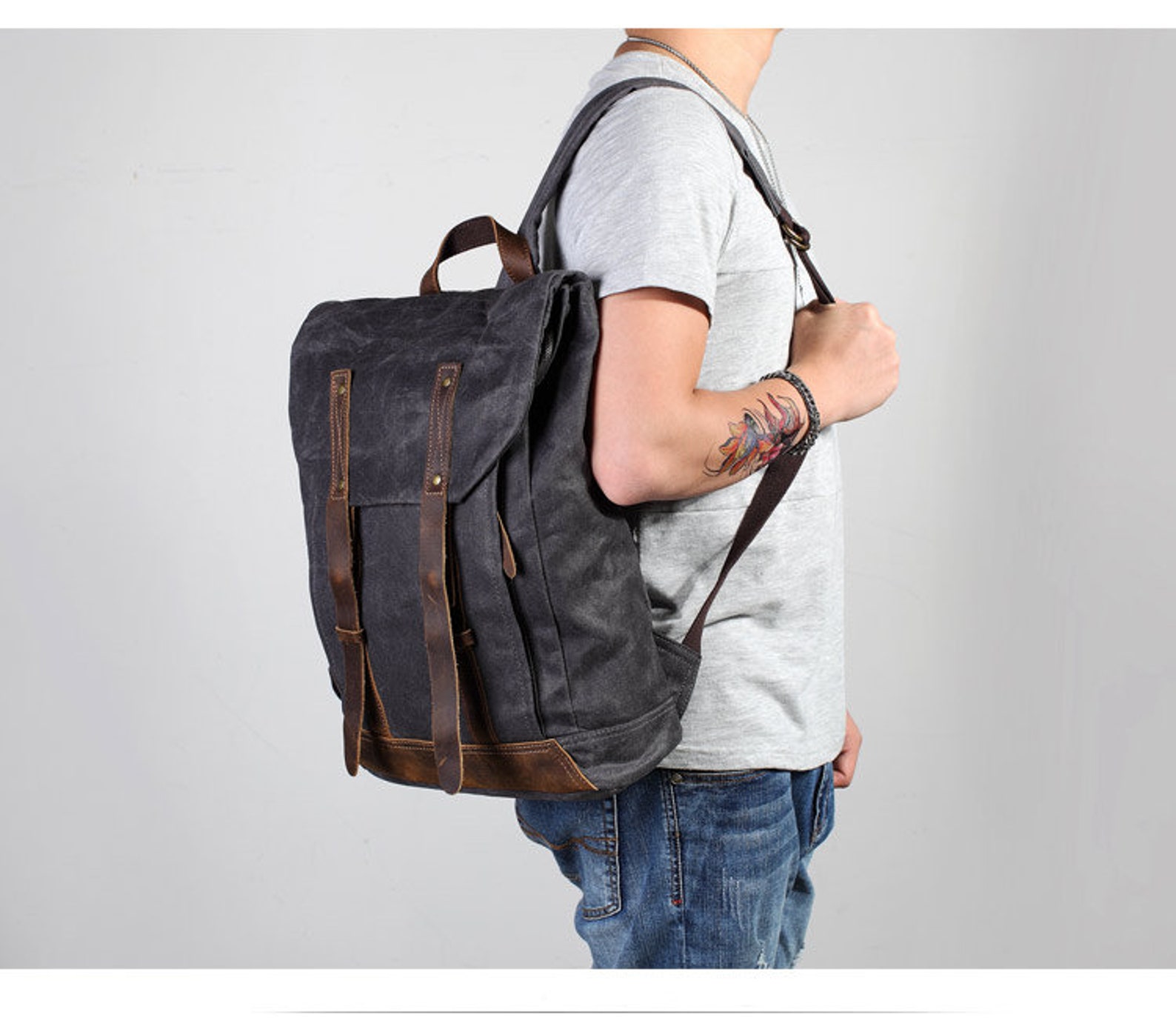 Handmade Waxed Canvas Leather Backpack Hiking Rucksack Unisex - Etsy